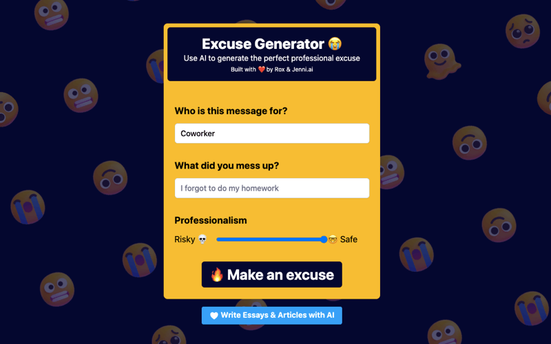 Excuses AI: Generador de excusas impulsado por IA - AI Tool Selection