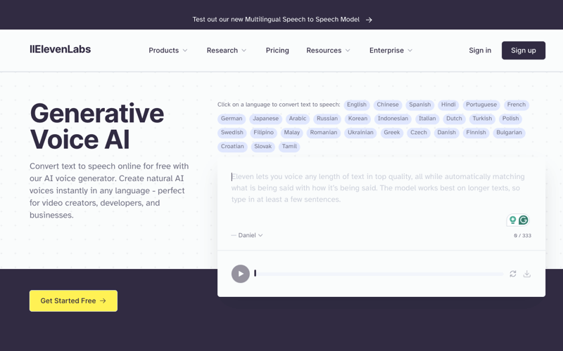 ElevenLabs: Convert Text to Speech Online For Free - AI Tool Selection