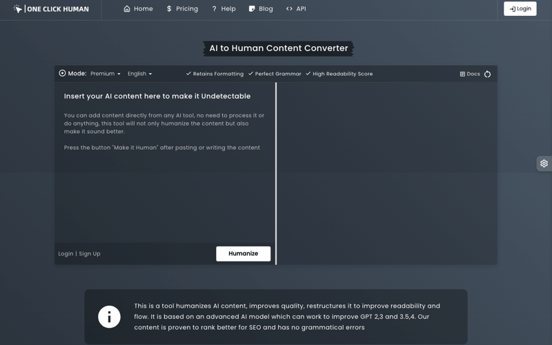 OneClickHuman: Convert AI Content and Make it Human - AI Tool Selection