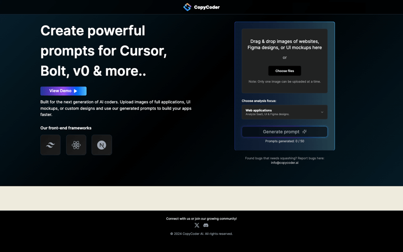 CopyCoder: Create Powerful Prompts for Cursor, Bolt, v0, and More - AI Tool Selection